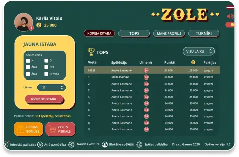 Zole - spēlē latviešu kāršu spēli online